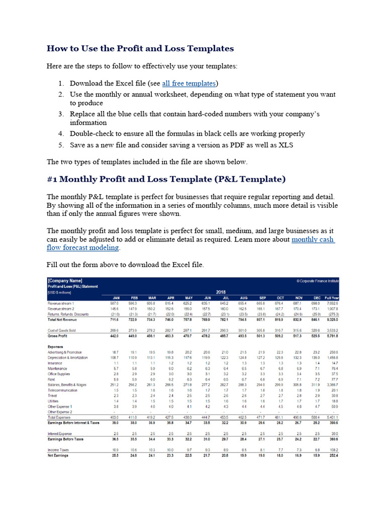 How to Use the Profit and Loss Templates | PDF | Income Statement | Net ...