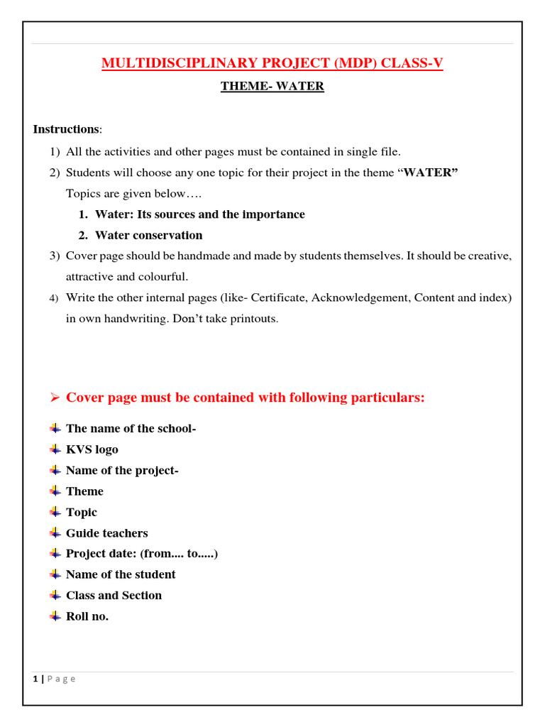 MULTIDISCIPLINARY PROJECT (MDP) Class V | PDF | Water
