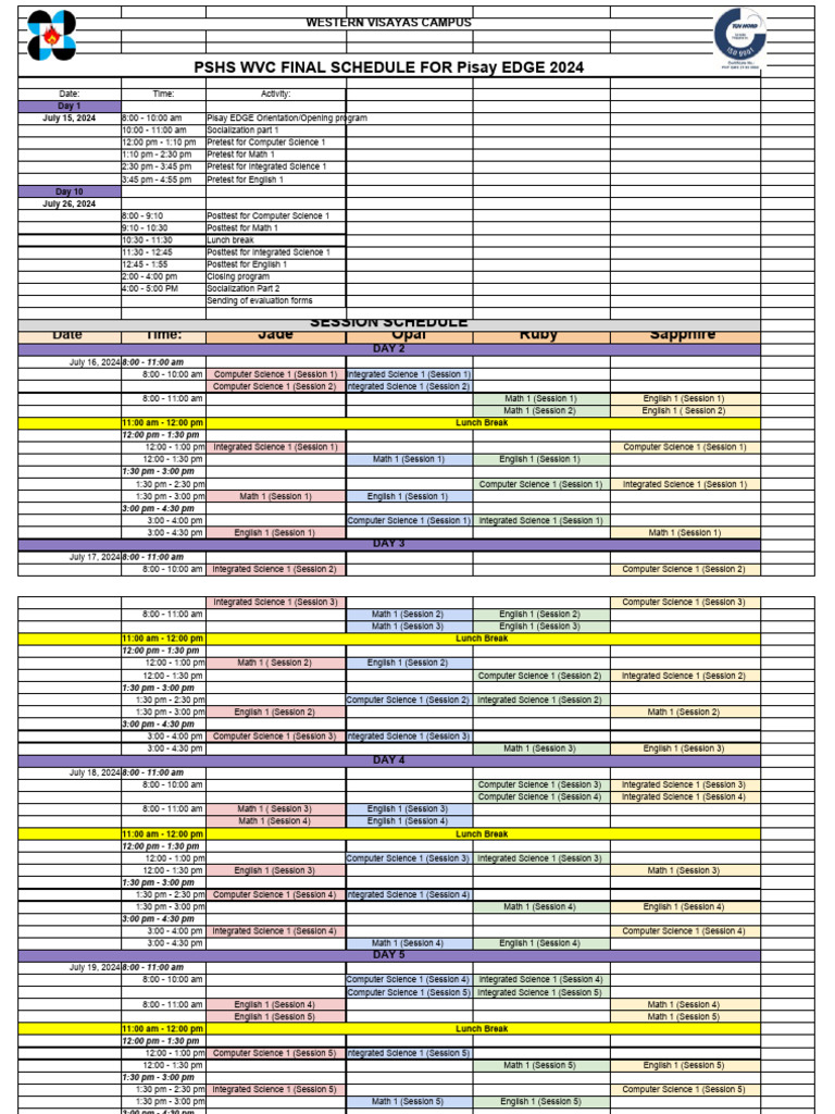 Pisay EDGE 2024 Final Schedule | PDF | School Types | Science And ...