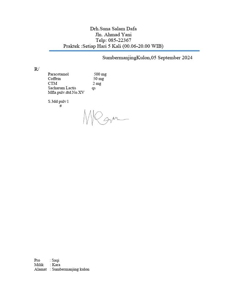 Contoh Resep Dokter Pill (2340015) | PDF