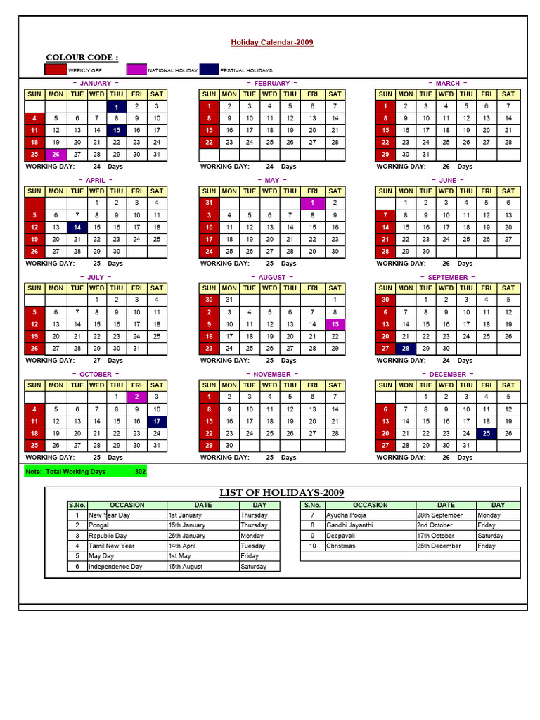 Holiday Calendar 2009 (TN) | PDF | Observances | Holidays