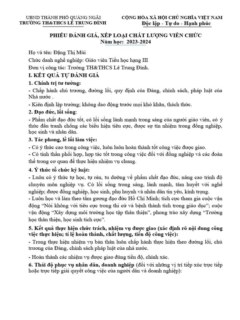 Mẫu Đánh Giá Viên Chức NH22-23-Đã Sửa | PDF
