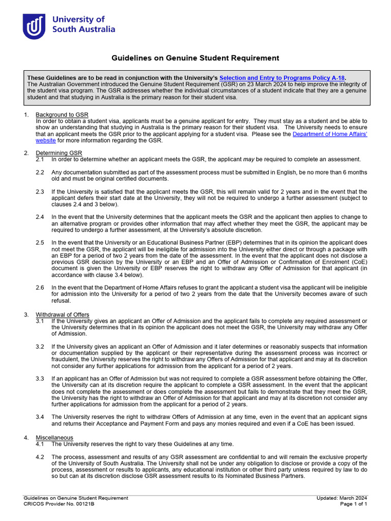 Genuine Student Requirement Guidelines | PDF | Travel Visa | Government