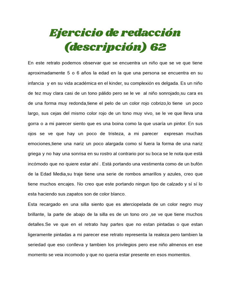 Ejercicio de Redacción (Descripción) 62 | PDF