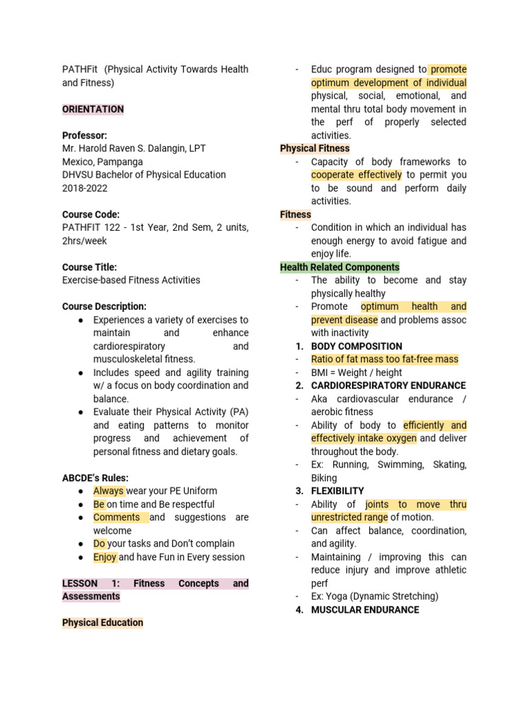 Pathfit Reviewer | PDF | Anatomical Terms Of Motion | Physical Fitness