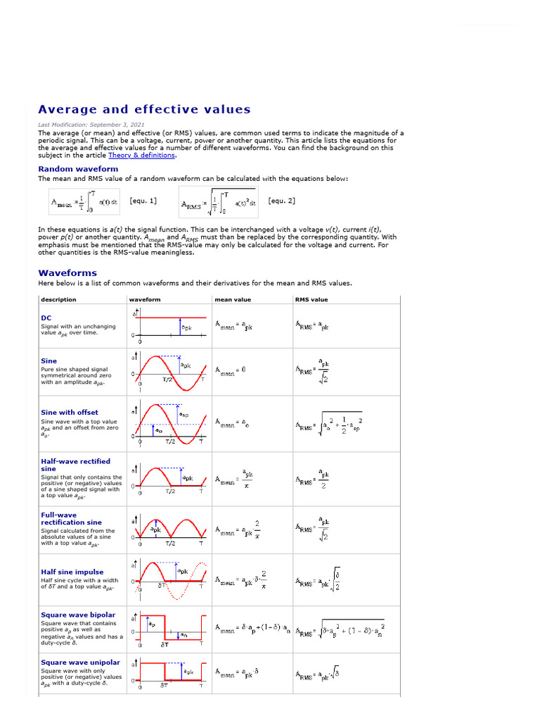 Average and Effective Values - Electronic Measurements | PDF | Root Mean Square | Amplitude