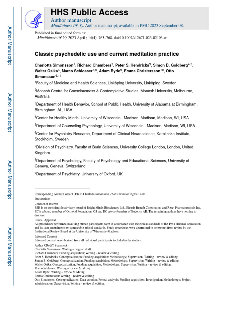 Psychedelics & Meditation Link | PDF | Mindfulness | Psychedelic Drugs