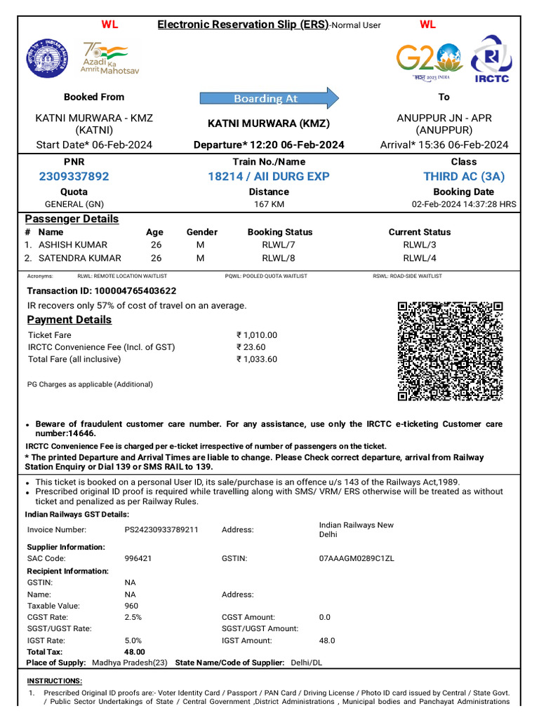 Ashish Satendra Ticket | PDF | Identity Document | Payments