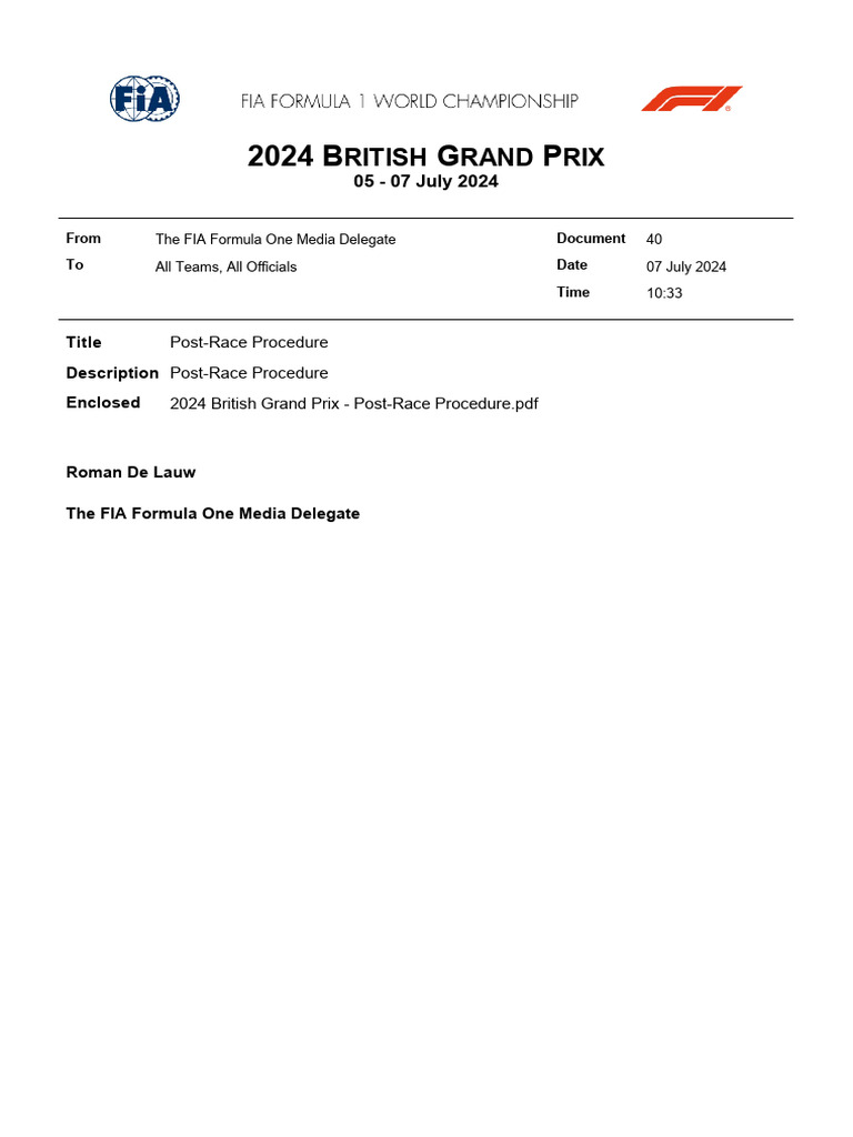 2024 British Grand Prix - Post-Race Procedure | PDF | Formula One ...