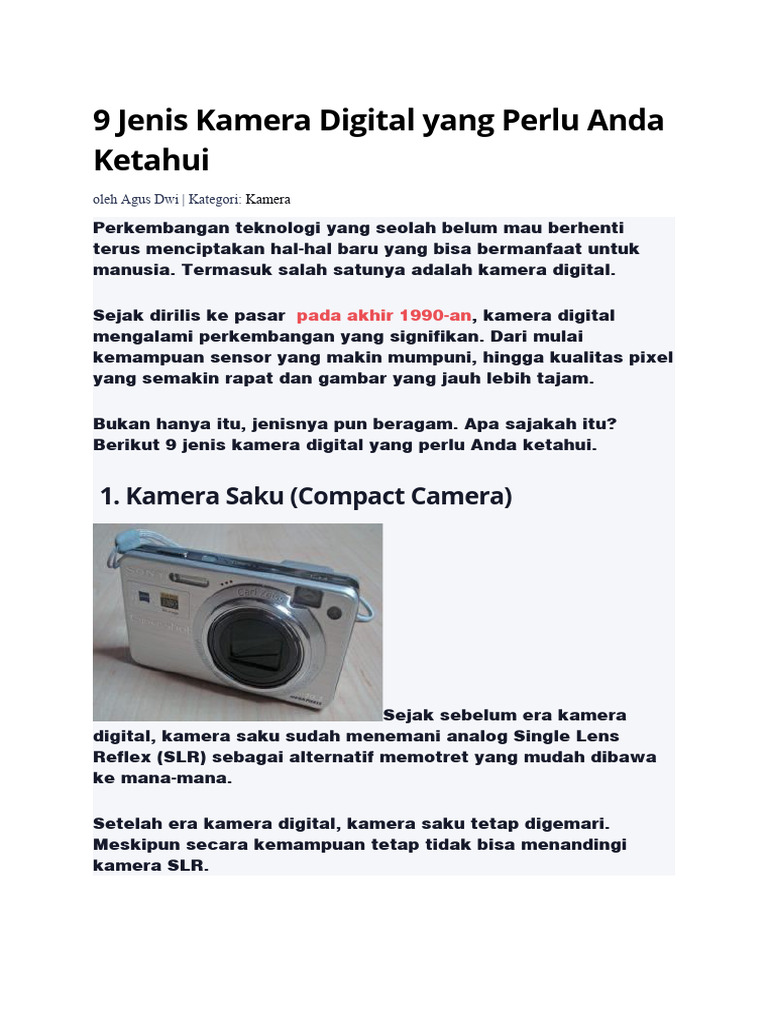 9 Jenis Kamera Digital Yang Perlu Anda Ketahui | PDF | Karier ...