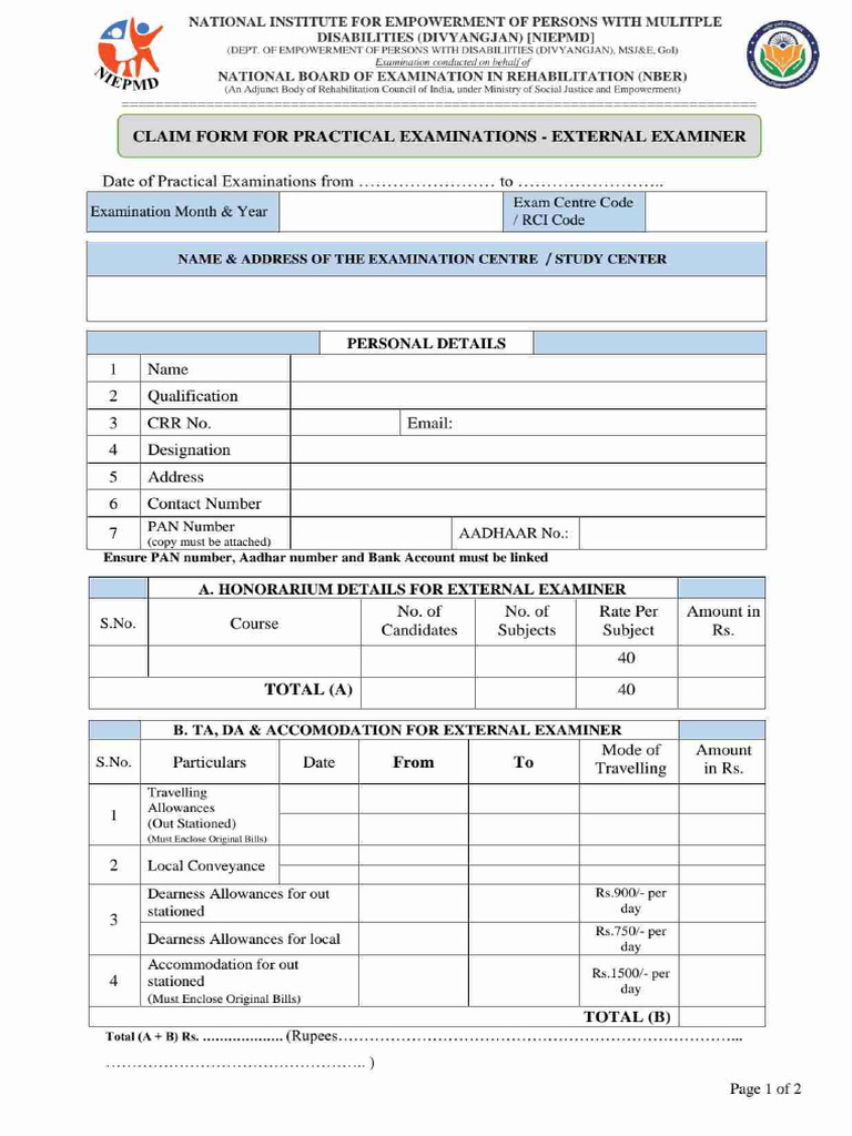 Practical Claim Form For External Examiner - 22.06.2024 | PDF