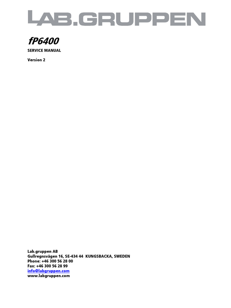 Labgruppen Fp6400 Service Manual | PDF | Amplifier | Electrical Connector
