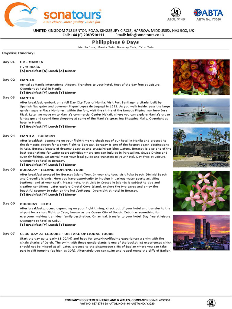 Philippines 8-Day Tour Itinerary | PDF | Debit Card | Credit Card