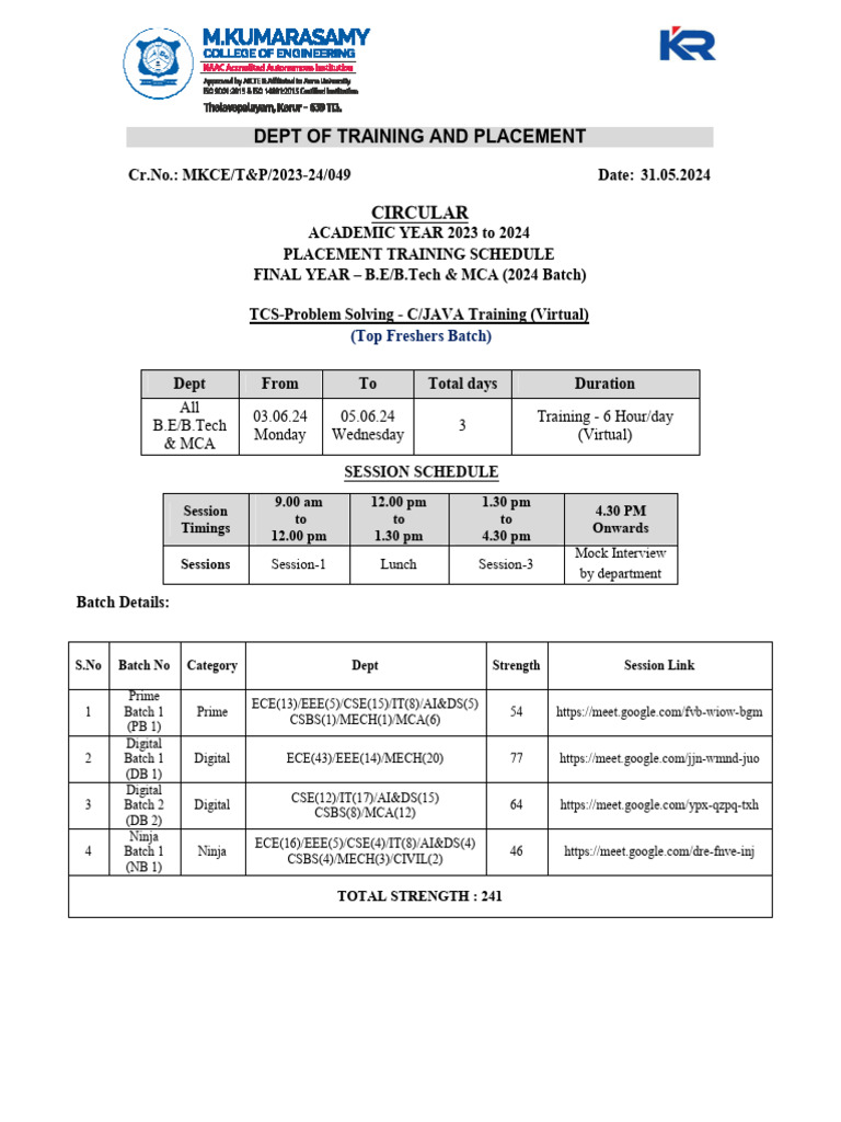 049 Tcs Interview Training Circular - 240531 - 133133 | PDF