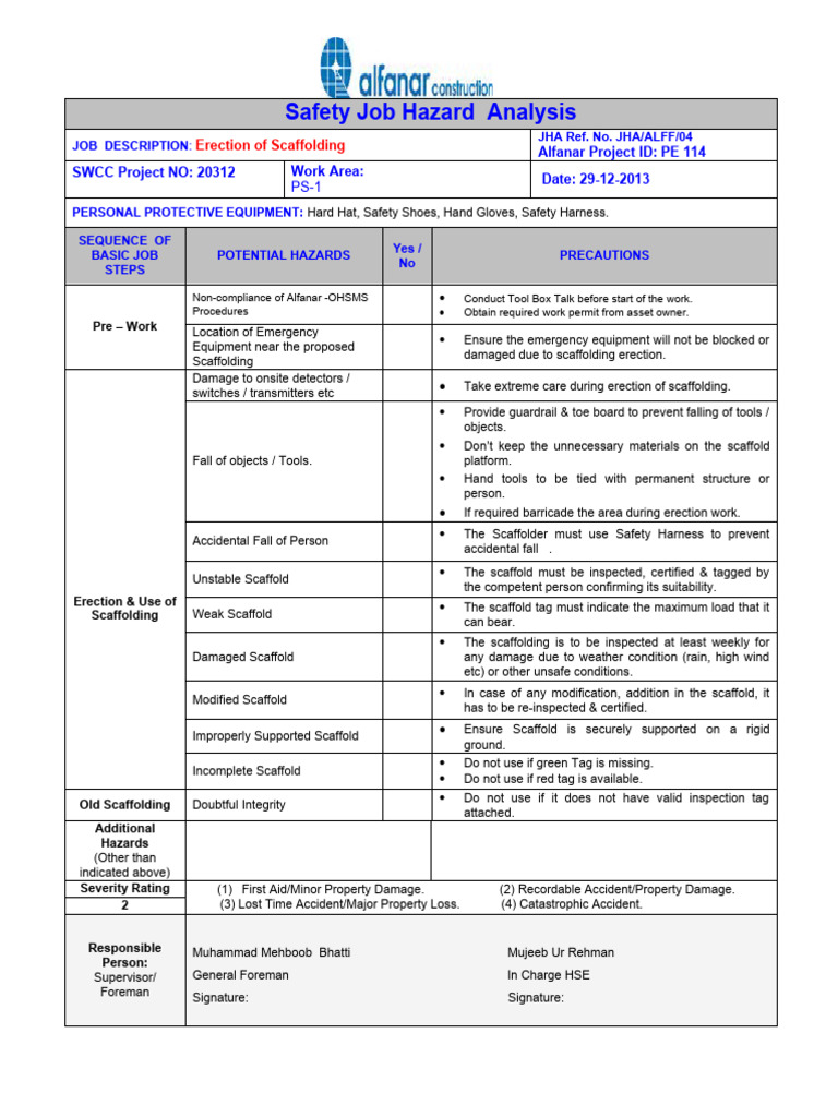 JHA - Erecting Scaffolding 04 | PDF | Scaffolding | Safety