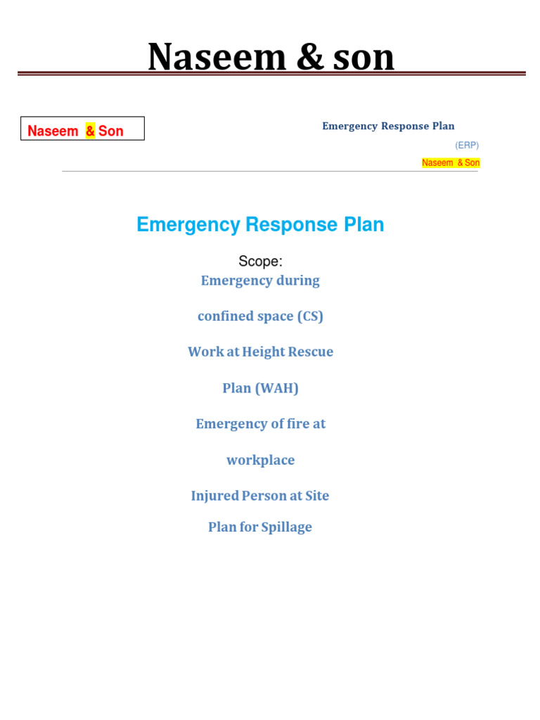 Emergency Response Plan | PDF | Emergency | First Aid