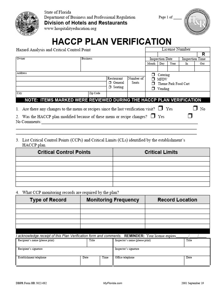 HACCP Plan Verification Form Guide | PDF | Hazard Analysis And Critical ...