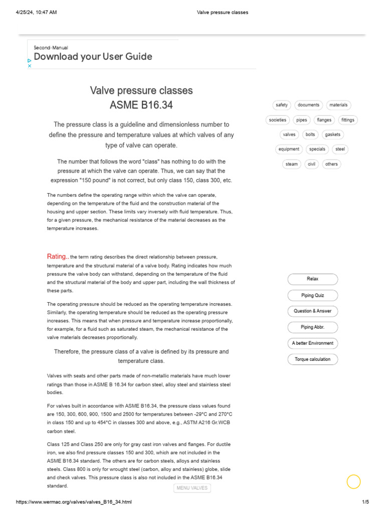 Understanding Valve Pressure Classes | PDF | Valve | Steel