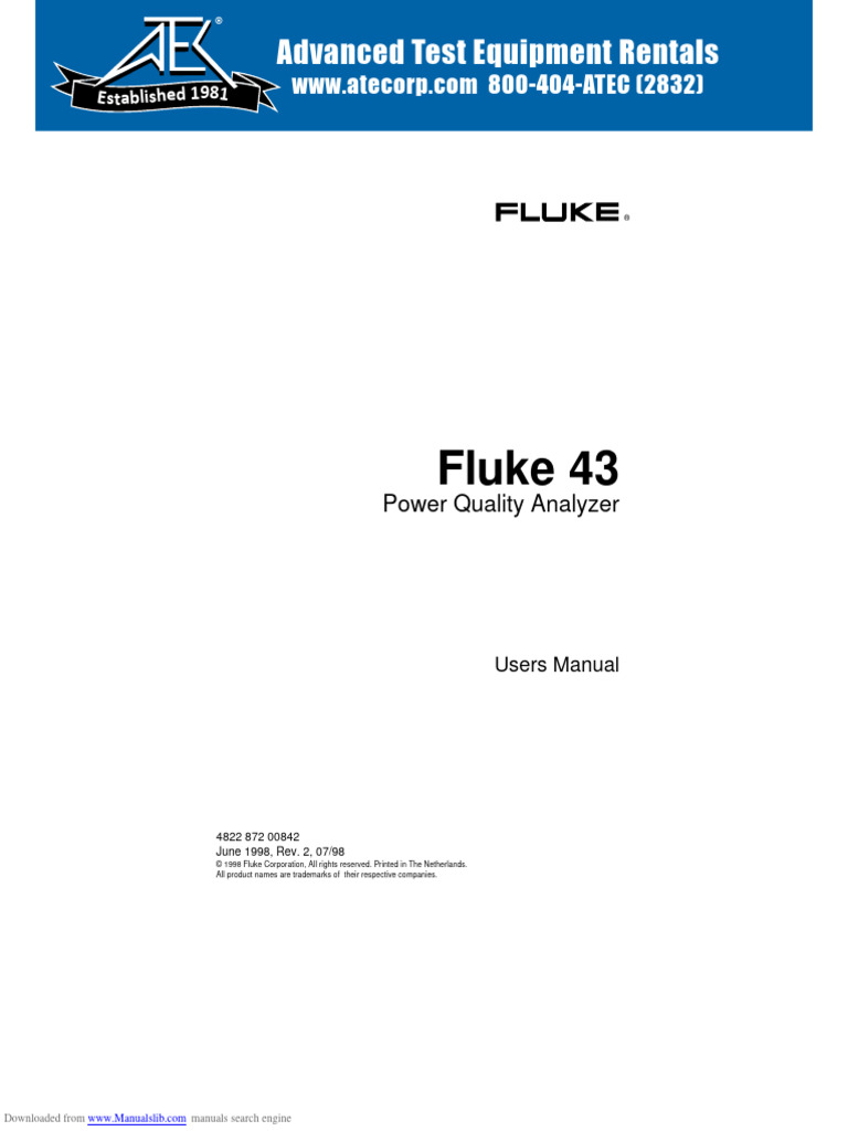 Fluke 43 Power Quality Analyzer User Manual | PDF | Power Supply | Electrical Engineering
