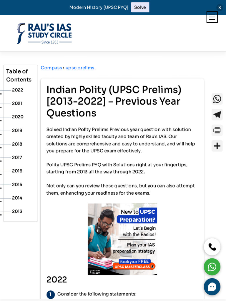 Indian Polity (UPSC Prelims) (2013-2022) - Previous Year Questions - Rau's IAS PDF 1 | PDF ...