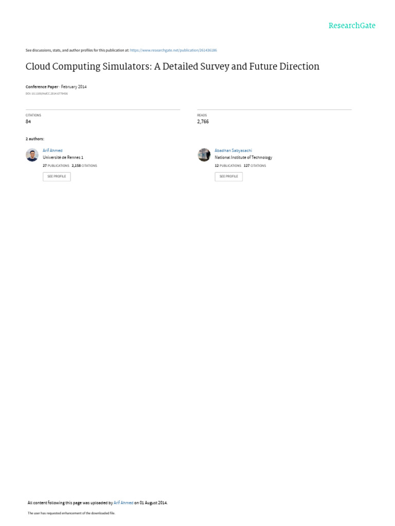 Cloud Computing Simulators ADetailed Survey 0 Aand Future Direction | PDF | Cloud Computing ...