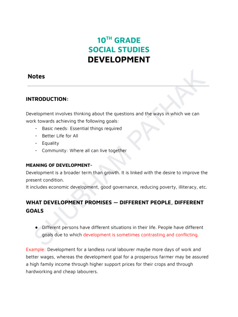 Class 10 Development Notes: Economics Ch 1 | PDF | Infant Mortality ...