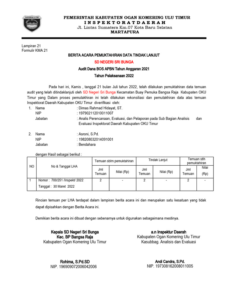 Berita Acara TL Format | PDF