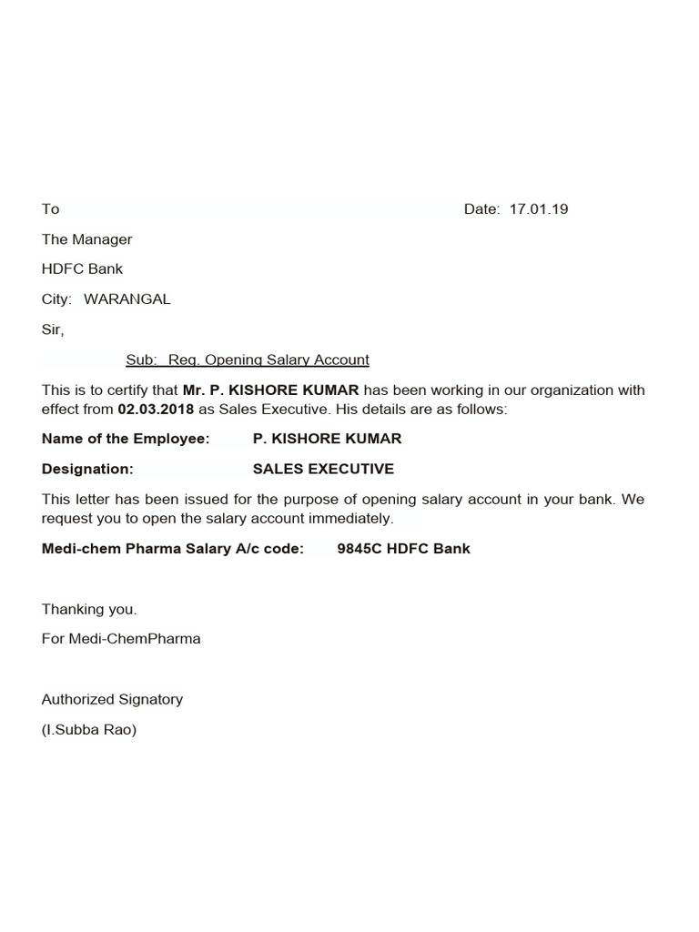 HDFC Salary Authorization Letter | PDF