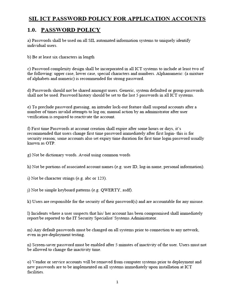 Sil Ict Password Policy For Application Accounts | PDF | Password ...