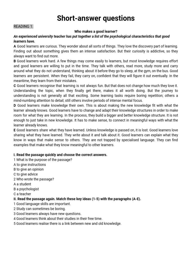 Short-Answer Questions | PDF | Learning | Knowledge