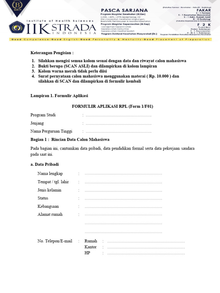 Form RPL Alih Jenjang STRADA | PDF | Sains & Matematika