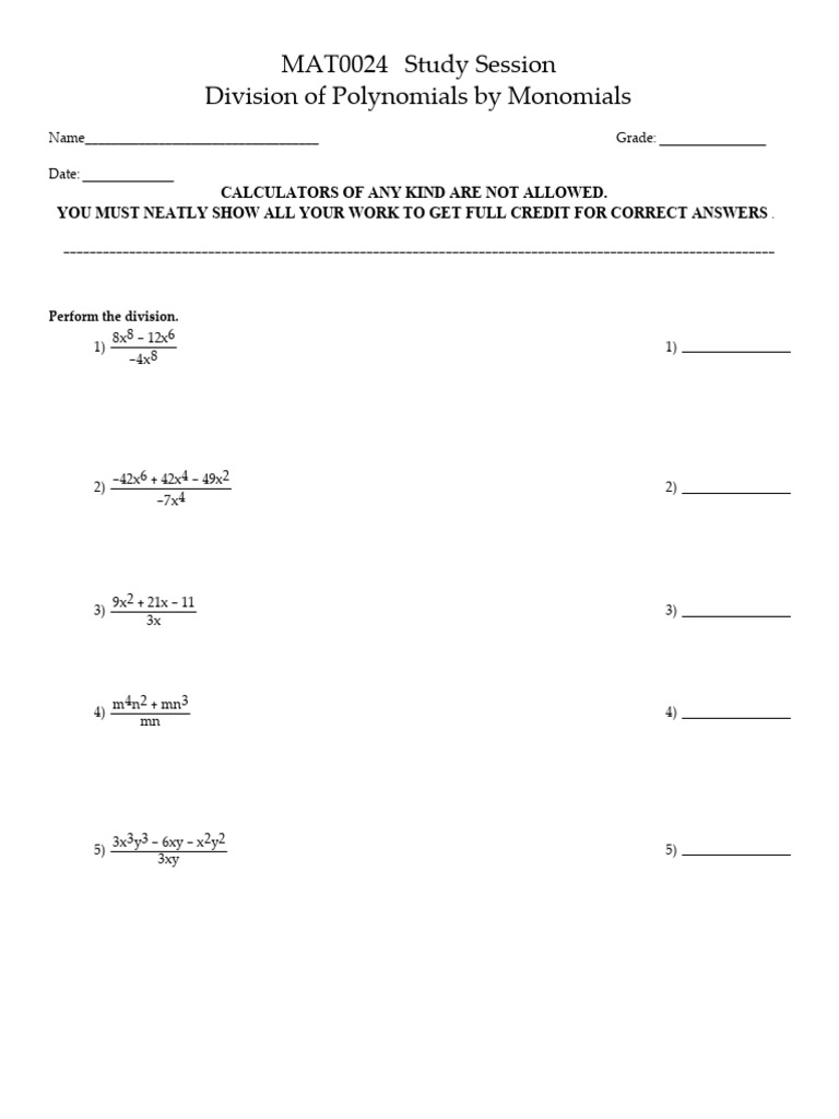 Module 9 Divide Monomials | PDF | Abstract Algebra | Algebra