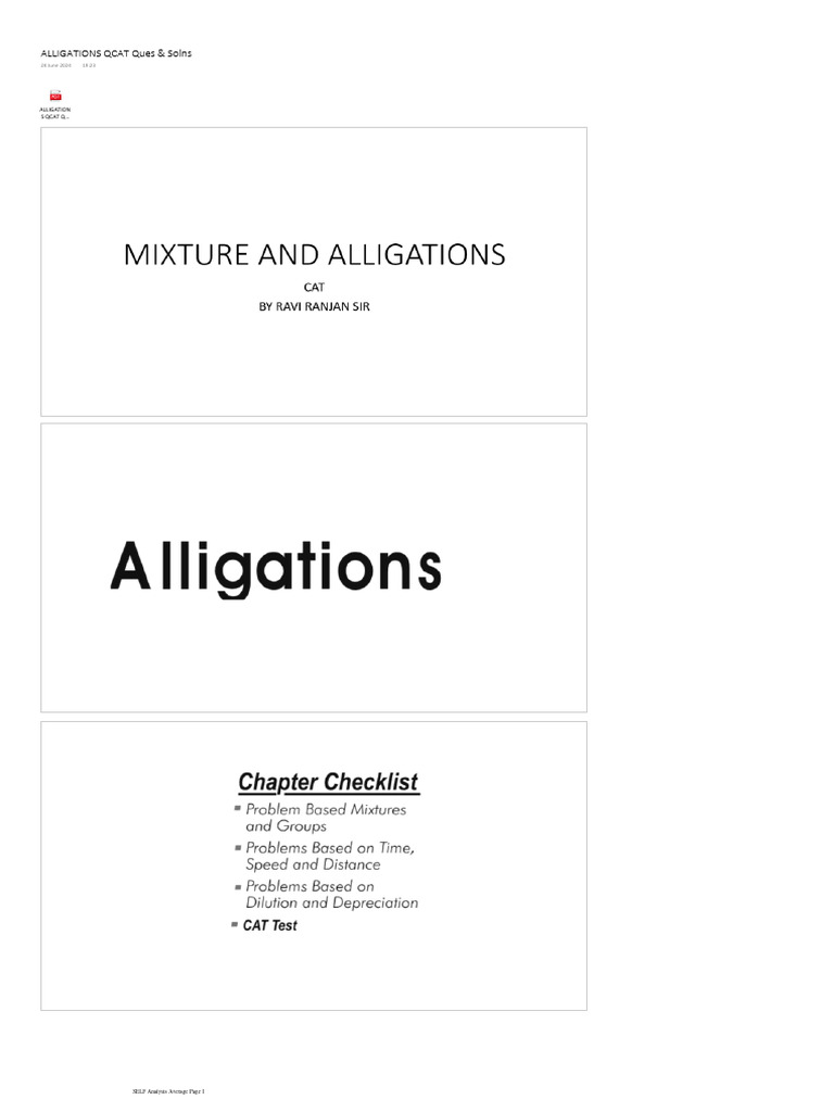ALLIGATIONS QCAT Ques & Solns Self Analysis Alligation | PDF