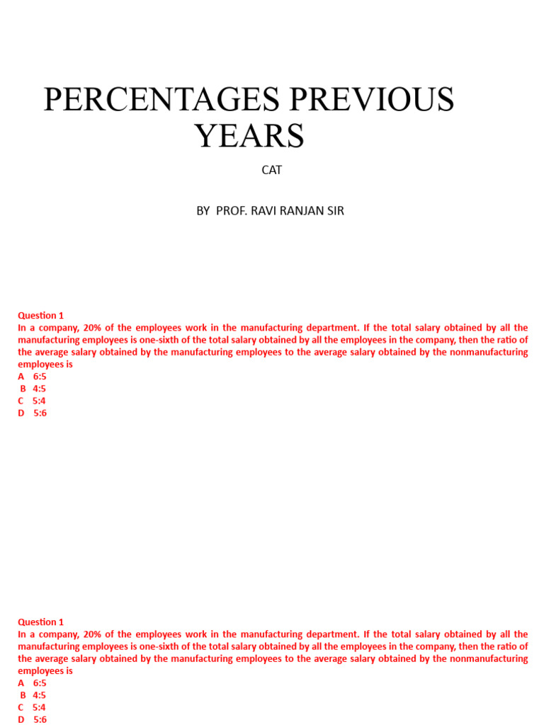 Cat Percentages Pyq by Ravi Ranjan Sir | PDF | Alloy | Concentration
