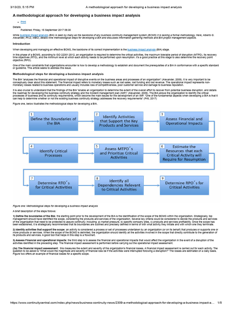 A Methodological Approach For Developing A Business Impact Analysis | PDF | Disaster Recovery ...