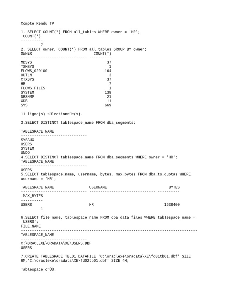 Compte Rendu TP Evaluation | PDF | Computing | Data Management