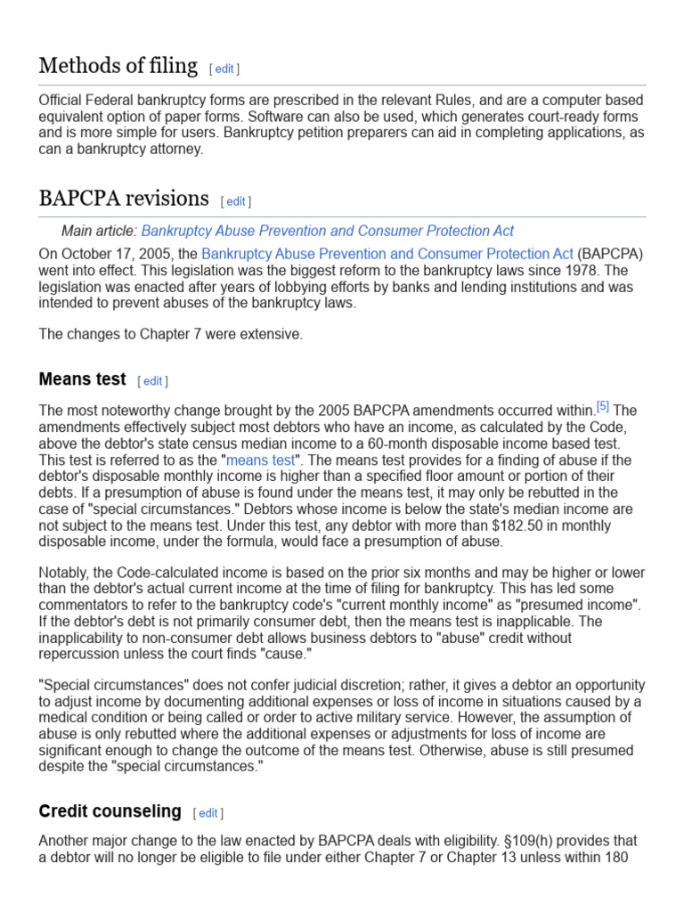 Chapter 7, Title 11, United States Code - Wikipedia3 | PDF | Chapter 7 ...