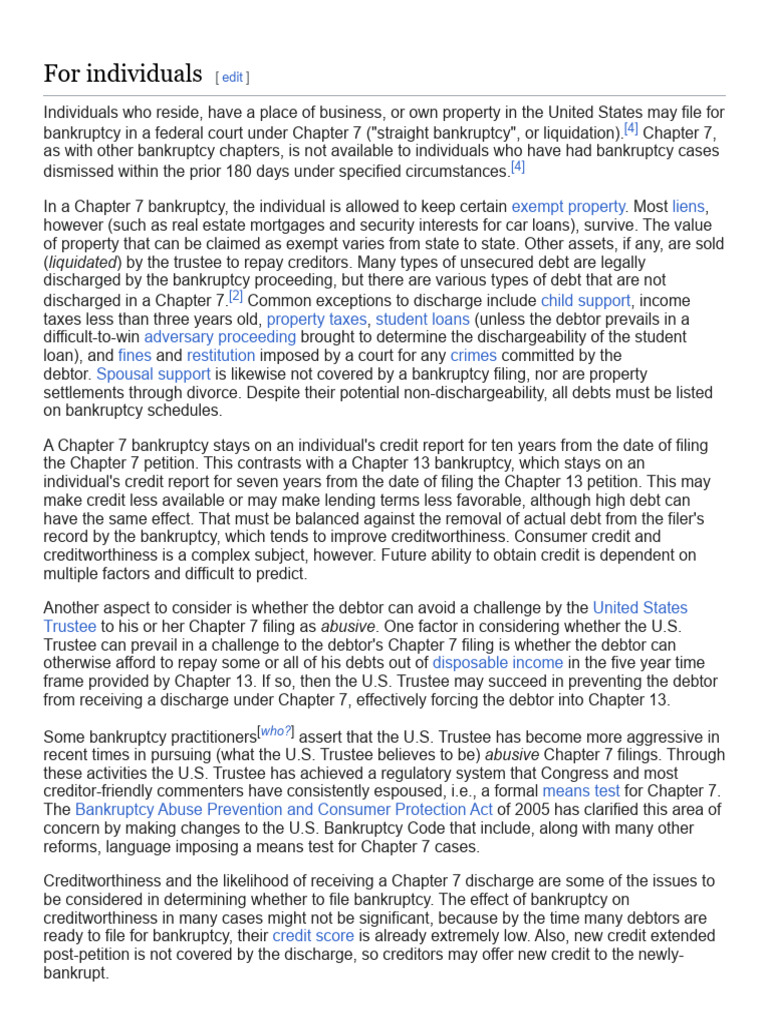 Chapter 7, Title 11, United States Code - Wikipedia2 | PDF | Chapter 7 ...