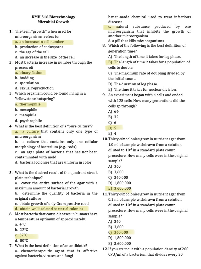 Worksheet 4 Mirobial Growth | PDF | Bacteria | Colony Forming Unit