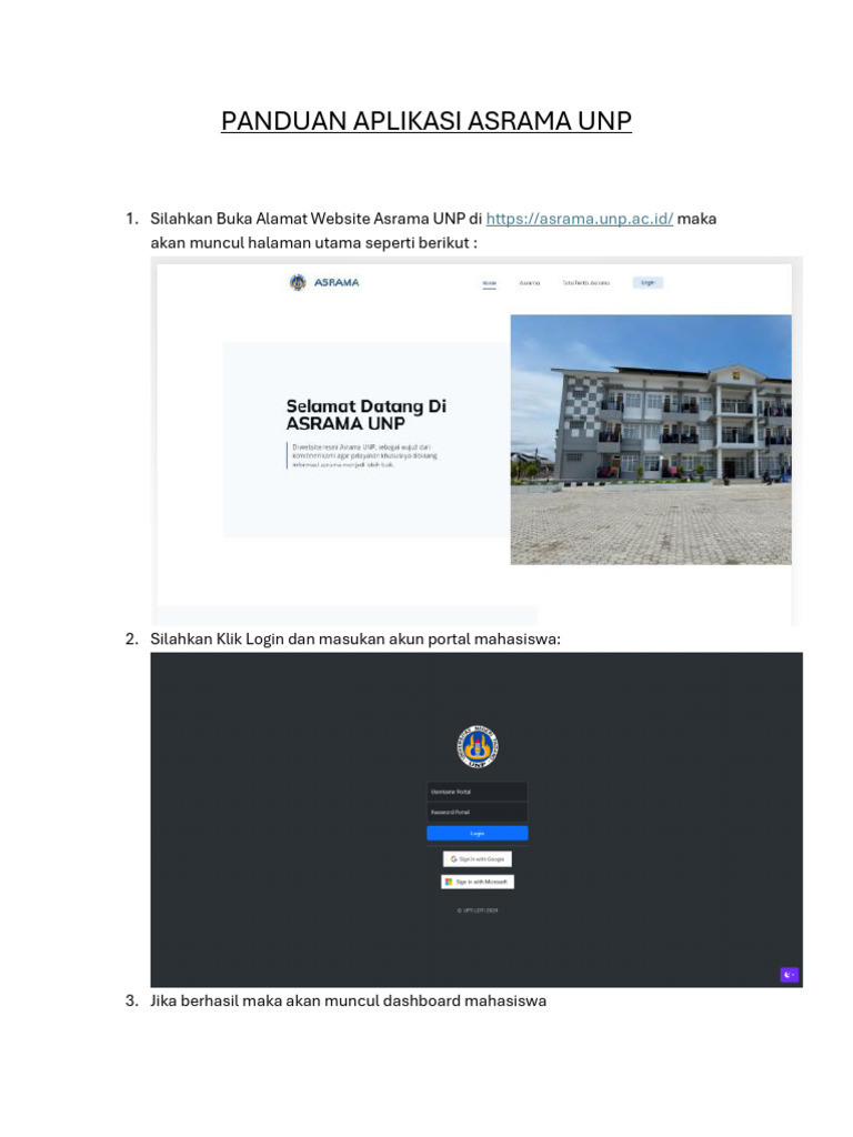 PANDUAN APLIKASI ASRAMA UNP | PDF