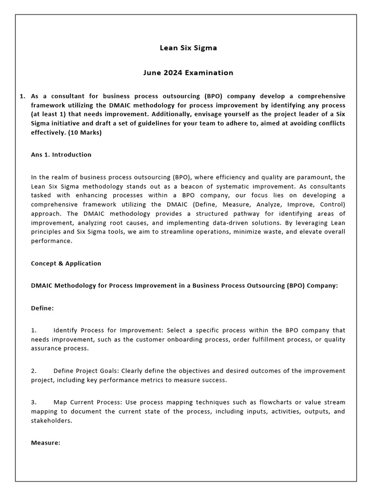 Lean Six Sigma Framework for BPO Improvement | PDF | Business Process ...