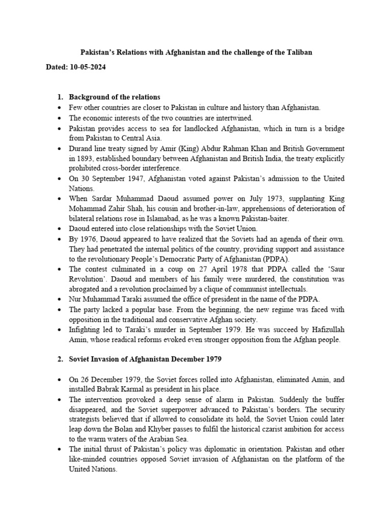 Pakistan's relations with Afghanistan | PDF | Afghanistan | People's ...