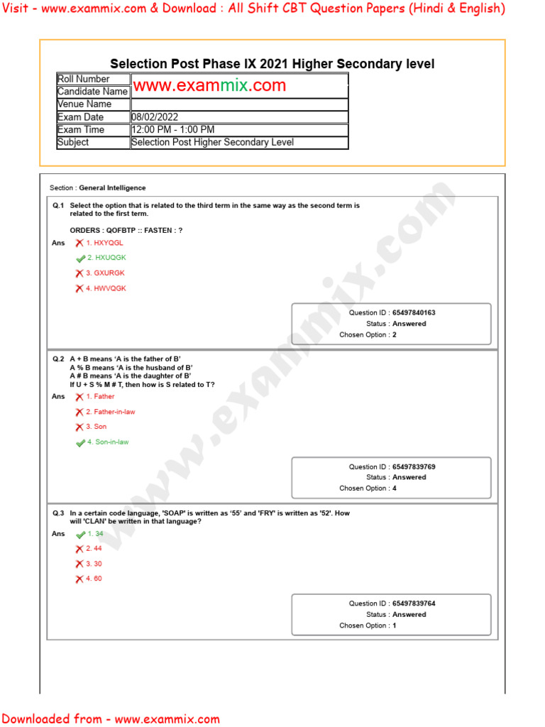 SSC Phase 9 Higher Secondary Level All Shift Question Paper 2022 in ...