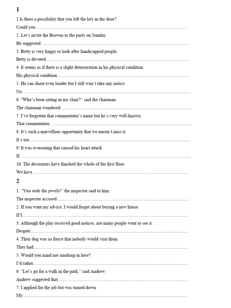 Sentence Transformation Exercises | PDF | Home & Garden