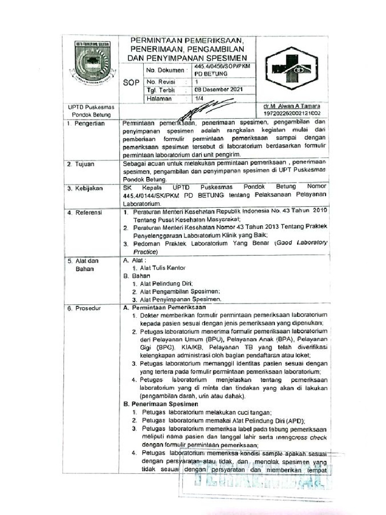 3.9.1.a.3-B SOP Permintaan Pemeriksaan, Penerimaan, Pengambilan Dan ...