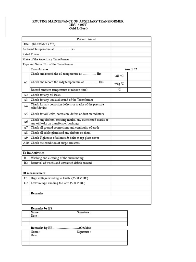 Aux Transformer Routine - XLSX - Grid L | PDF
