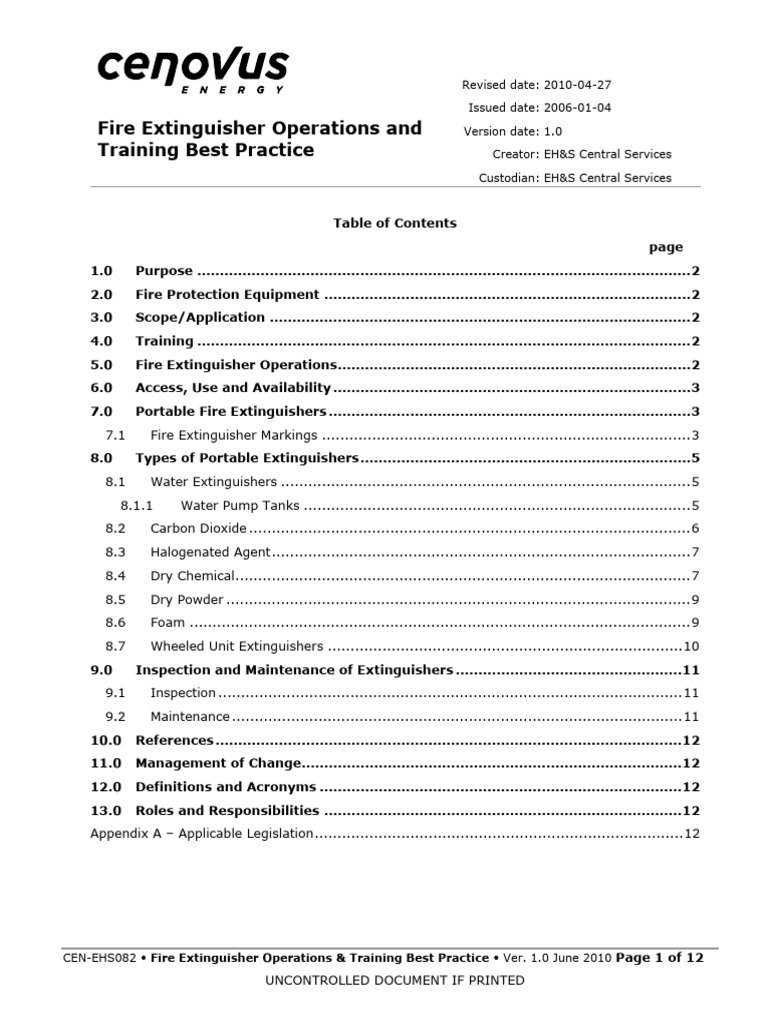 Fire Extinguisher Operations and Training Best Practice | PDF ...