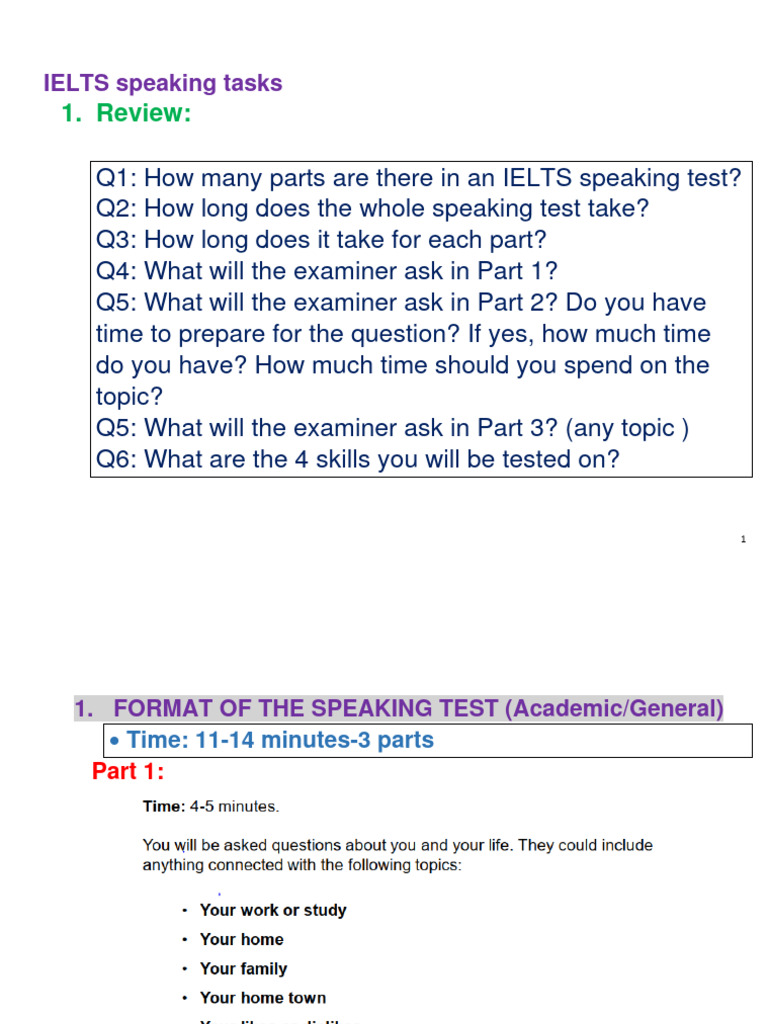 Speaking and Listening 1 (Review 3 Types of Speaking Tasks) May 8th, 2022 Student | PDF ...