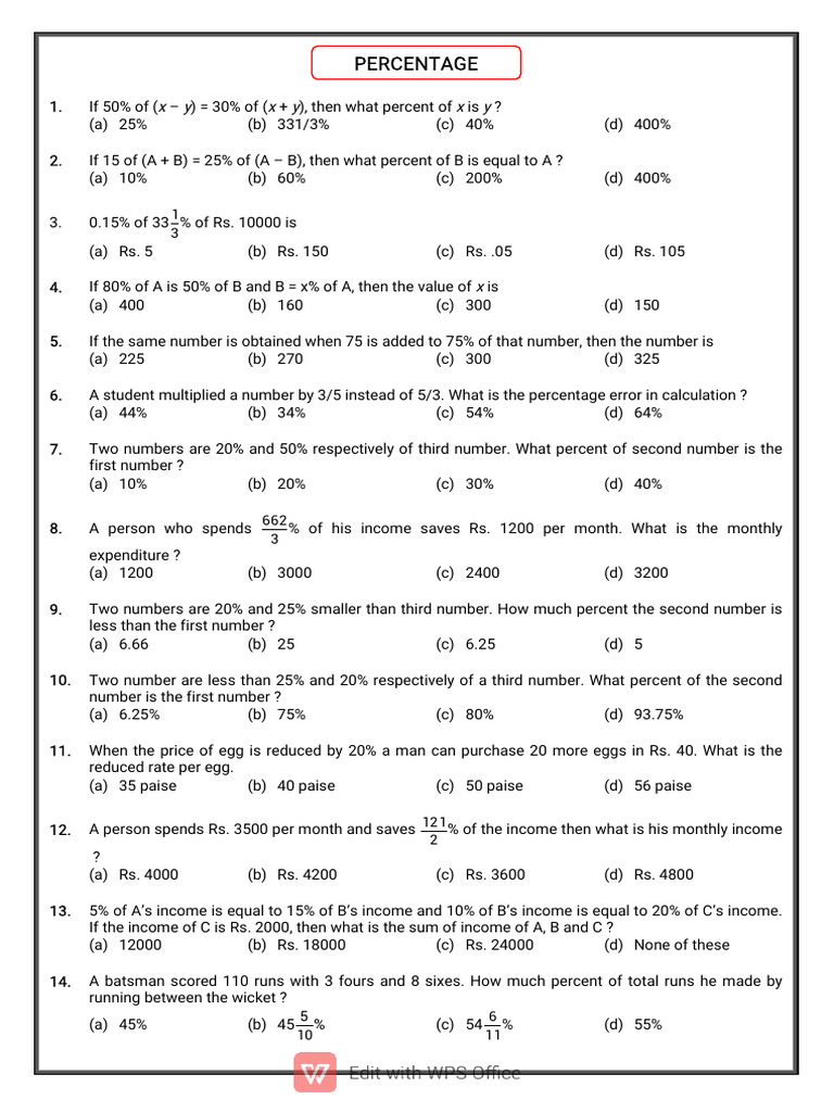 Percentage DPP (Practice Set) | PDF
