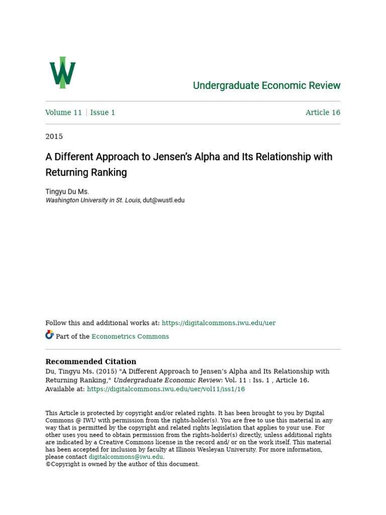 A Different Approach To Jensens Alpha and Returning Ranking | PDF | Capital Asset Pricing Model ...